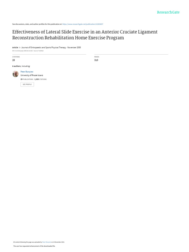 Effectiveness of Lateral Slide Exercise in An Ante | PDF | Knee ...