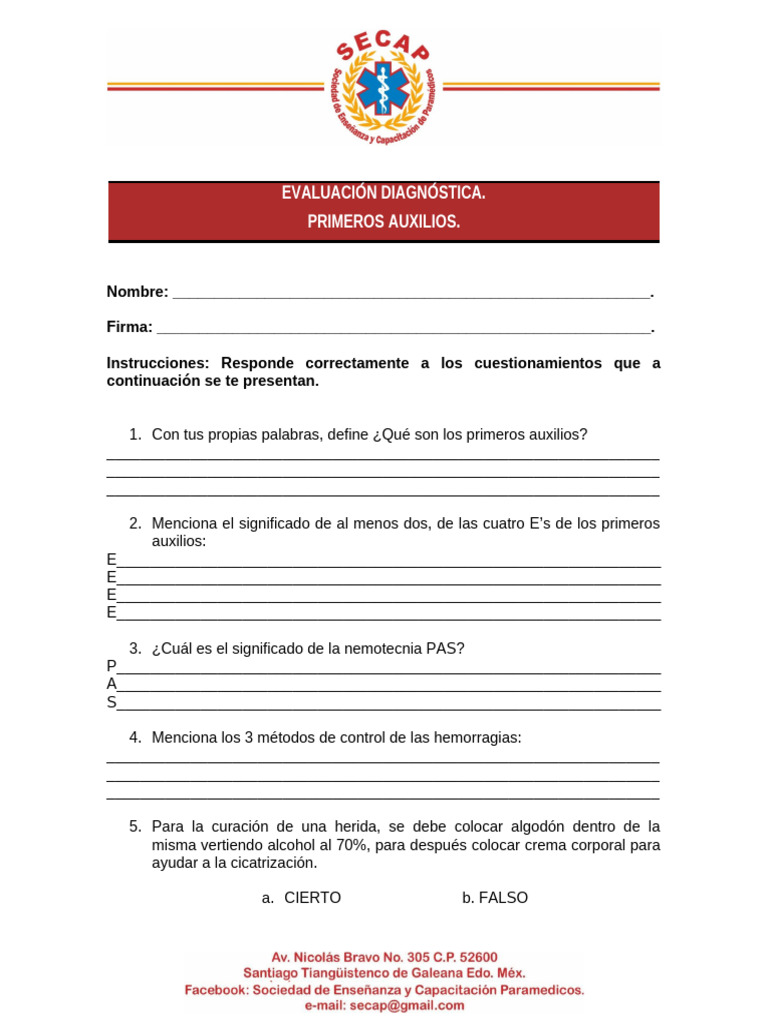 Evaluaciones Secap | PDF | Primeros auxilios | Herida