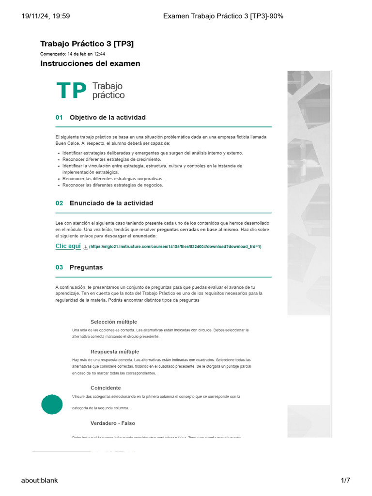 Examen Trabajo Práctico 3 (TP3) - 90% | PDF | Business | Mercado (economía)