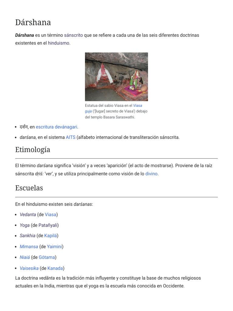 Dárshana - Wikipedia, La Enciclopedia Libre | PDF | Vedanta | Indología