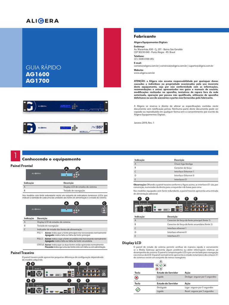 Guia Rápido do Gateway Aligera AG1700 | PDF | Rede de computadores ...