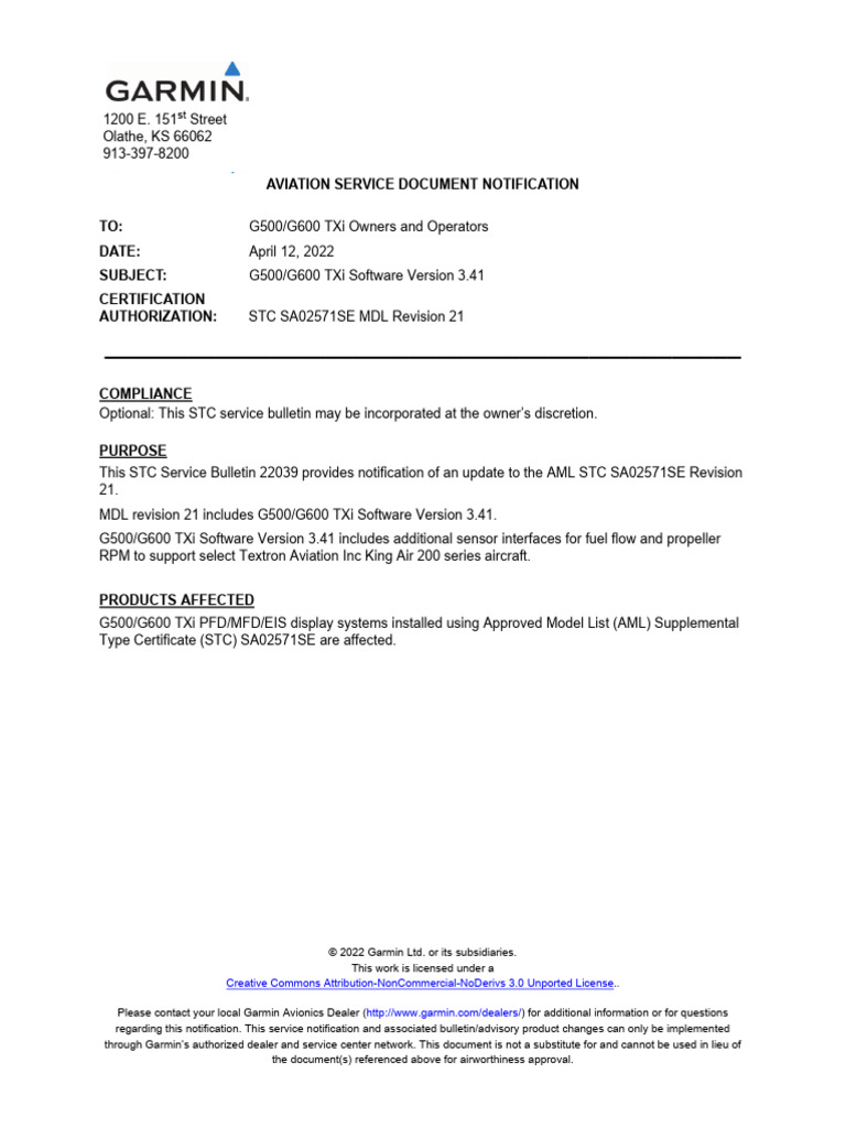 G500/G600 TXi Software Update Notice | PDF | Business