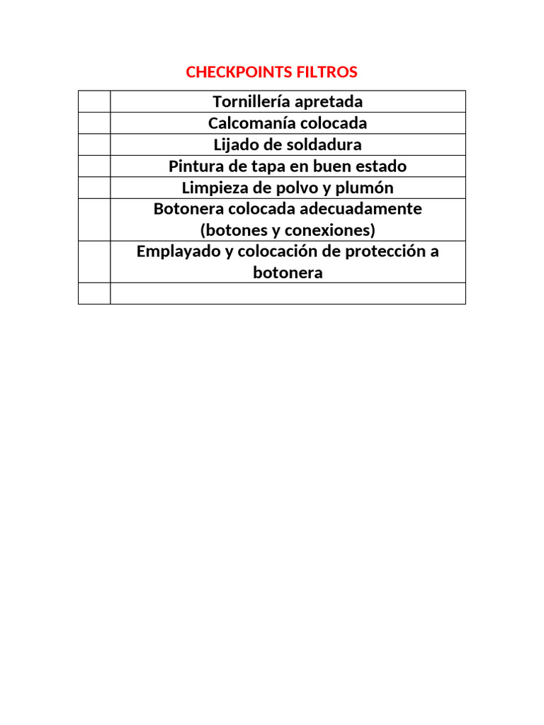 Checkpoints Filtros | PDF