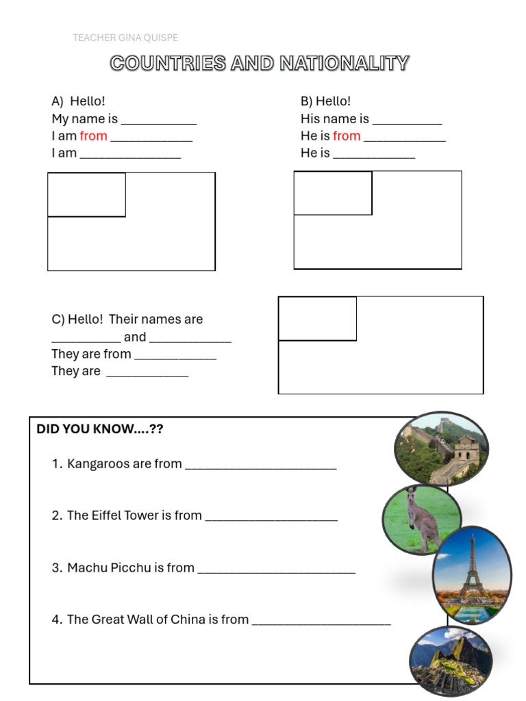 Countries and Nationality - Writing | PDF