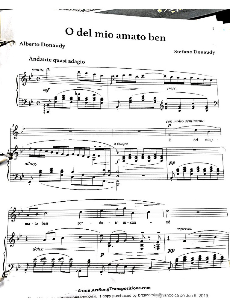Donaudy, Stefano - O Del Mio Amato Ben (BB) | PDF