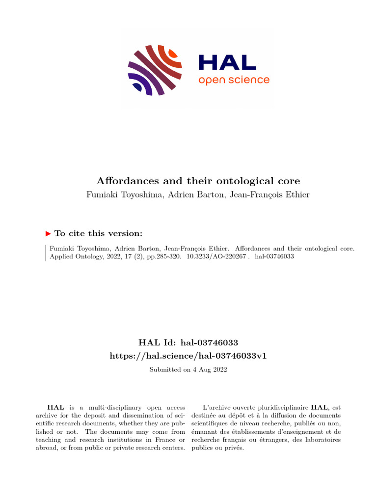 2022 - Toyoshima Barton Ethier - Affordances Ontological Core | PDF | Ontology | Logic