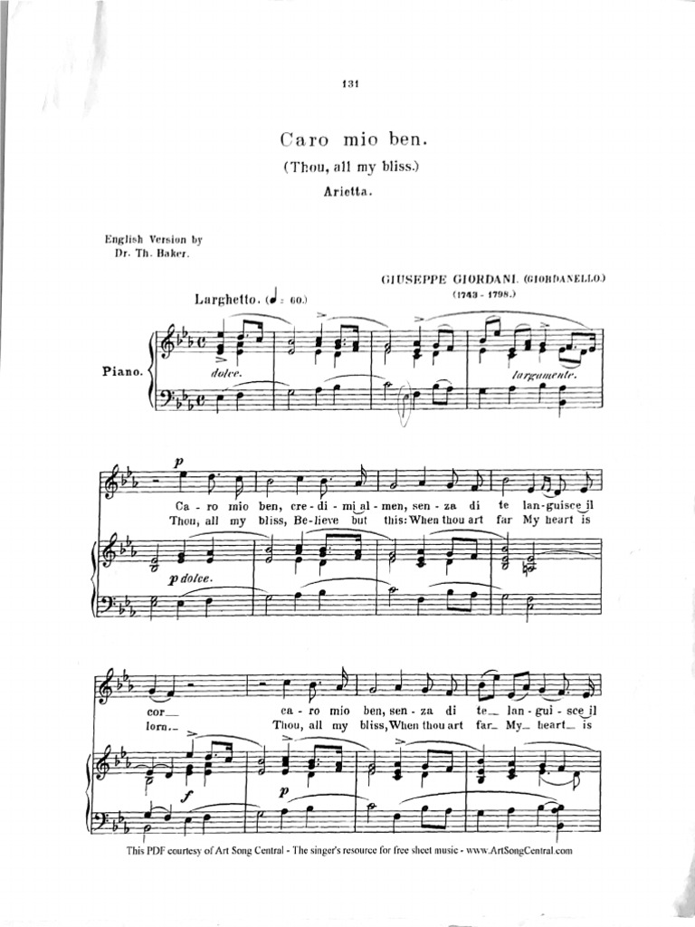 Giordani, Giuseppe - Caro Mio Ben | PDF