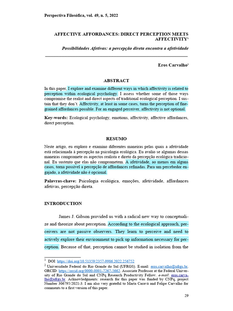 Affective Affordances in Perception | PDF | Perception | Emotions