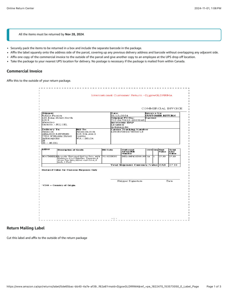 Online Return Center | PDF