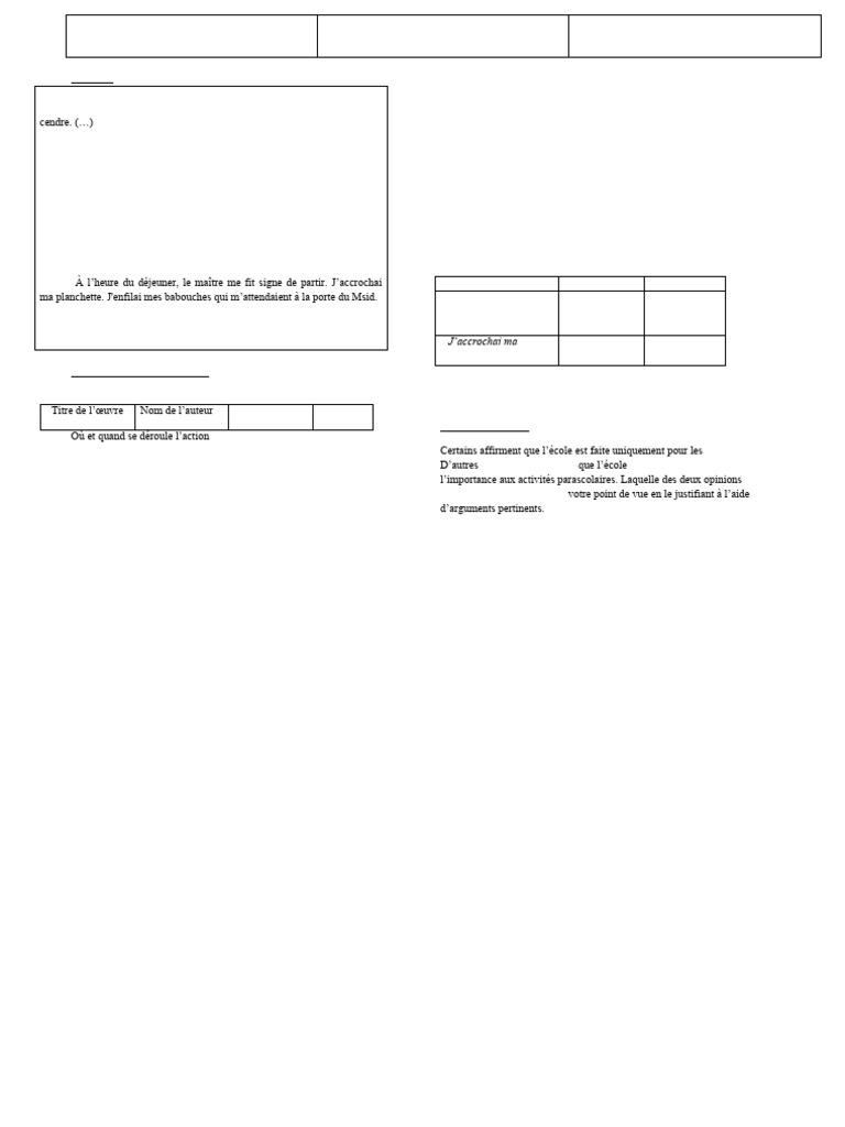 Test diagnostique de français 2A BAC | PDF