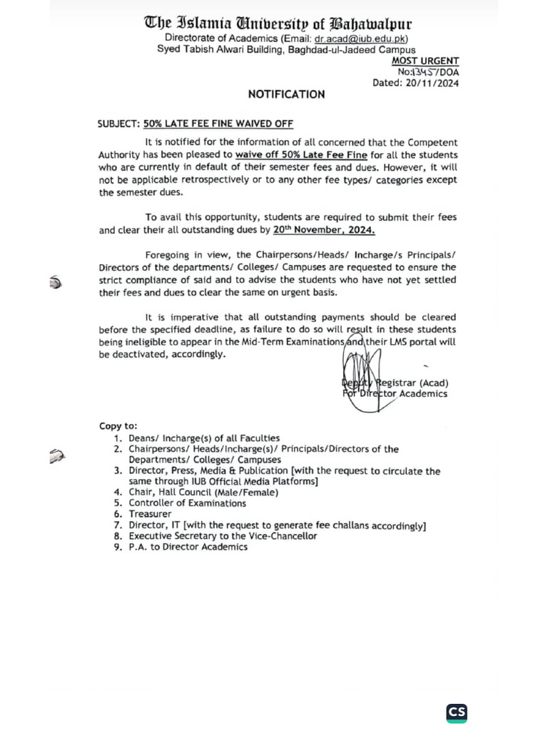 50% Late Fee Fine Waived Off | PDF