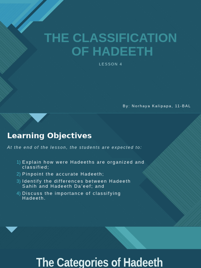 Q3_LESSON 4_CLASSIFICATIONS OF HADEETH | PDF | Hadith | Islamic Philosophy