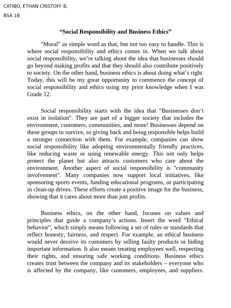 Social Responsibility and Business Ethics | PDF | Business Ethics ...