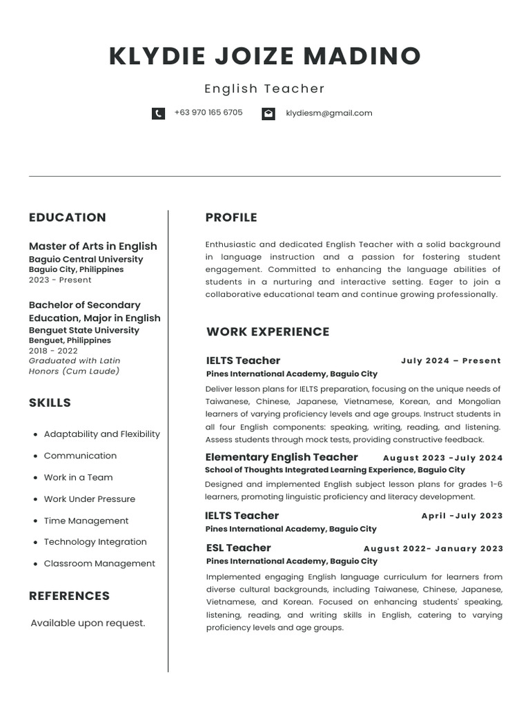 CV- English Teacher | PDF | Teachers | Education Theory