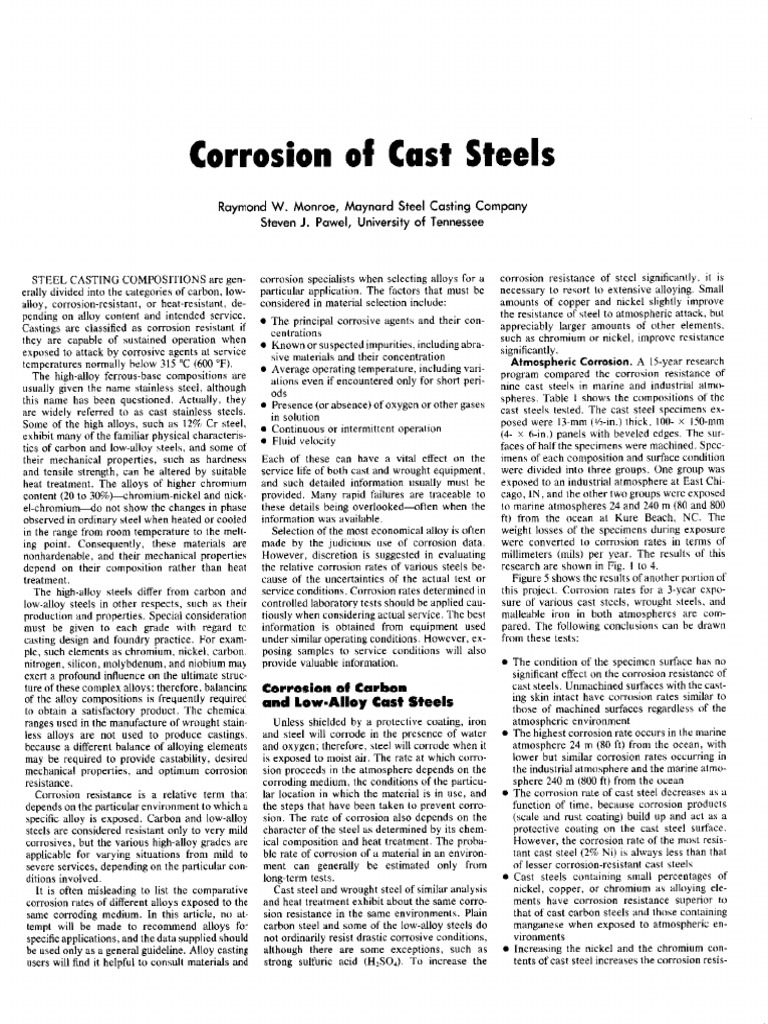 ASM Corrosion of Cast Steels | PDF