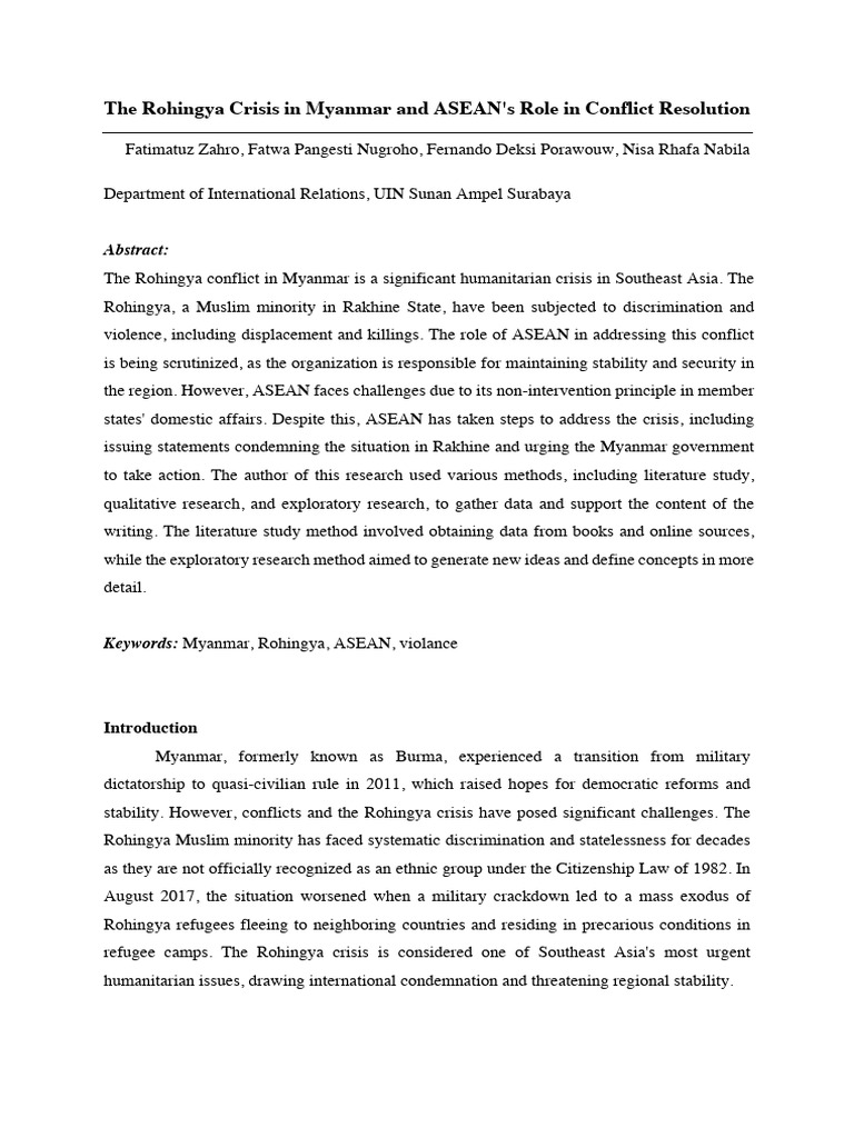 The Rohingya Crisis in Myanmar and ASEAN | PDF | Rohingya People | Myanmar