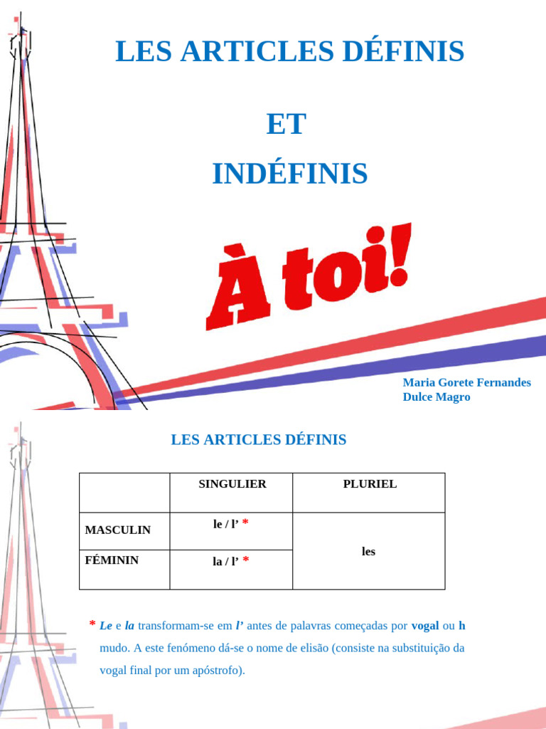 Articles définis et indéfinis en français | PDF | Linguistique ...
