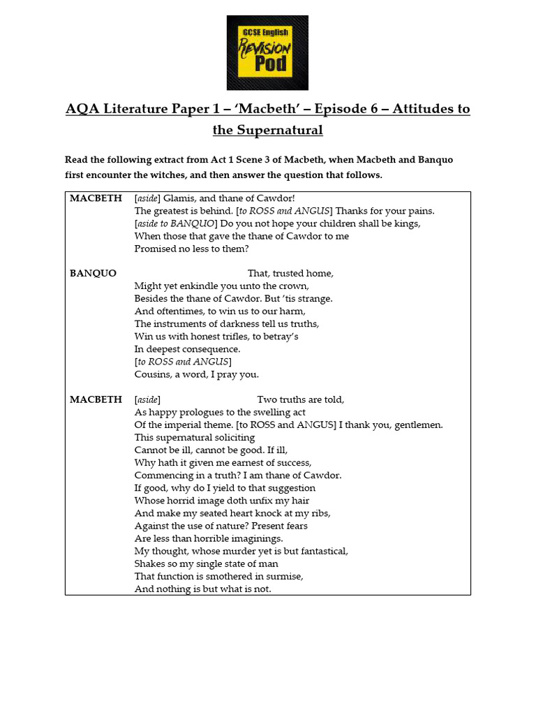 Macbeth Episode 6 - Attitudes To The Supernatural - GCSE English ...