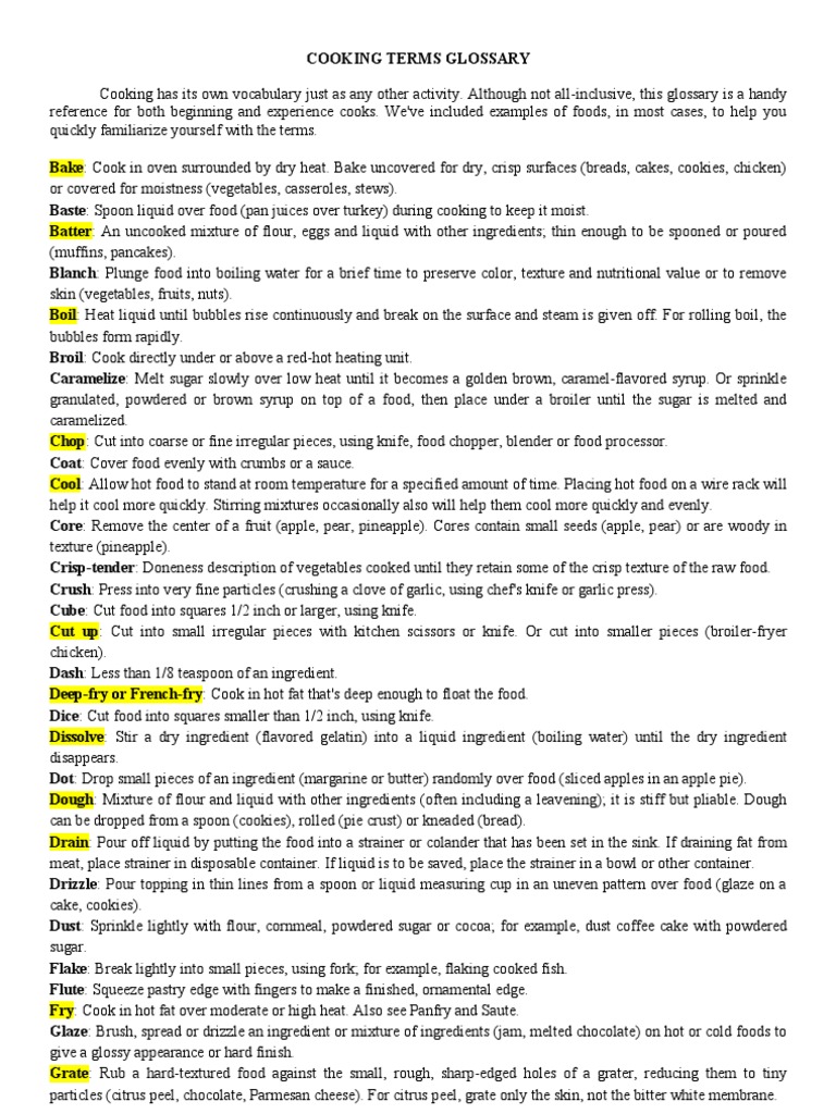 Cooking Terms Glossary | Download Free PDF | Baking | Cooking