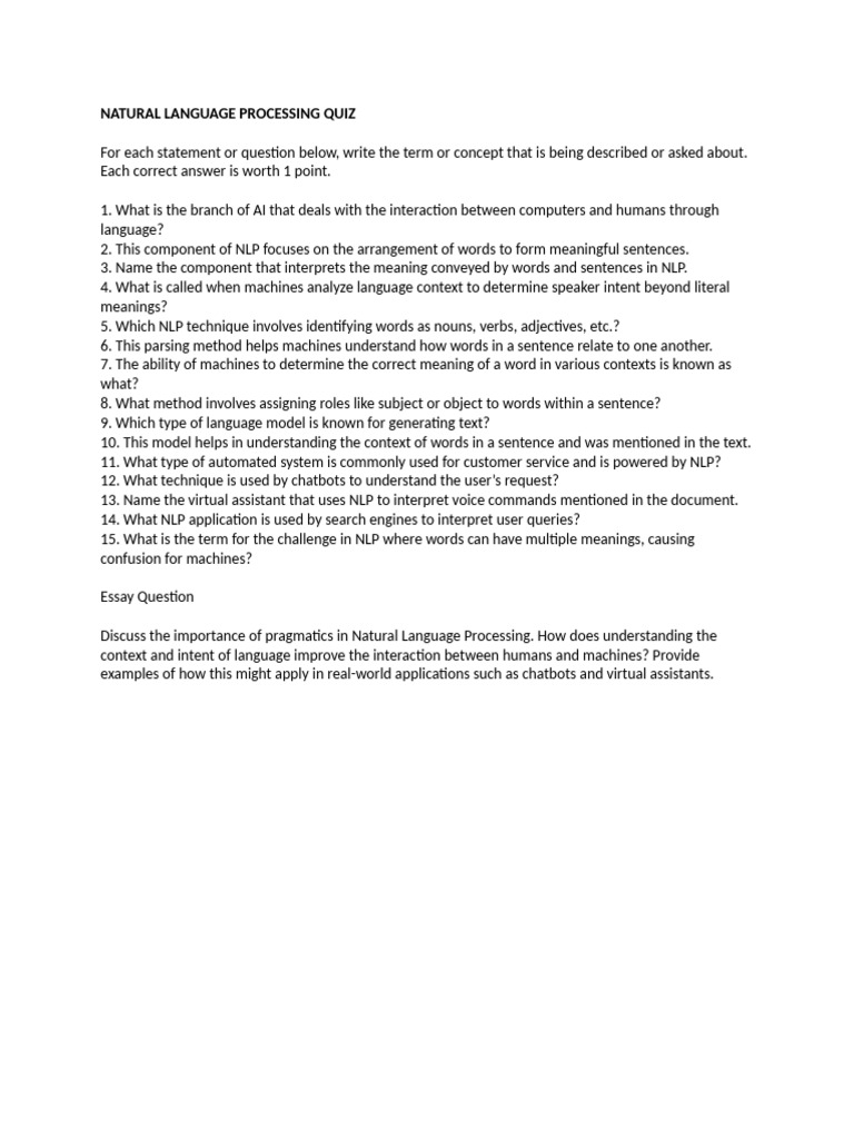 Natural Language Processing Quiz Questions | PDF | Computers