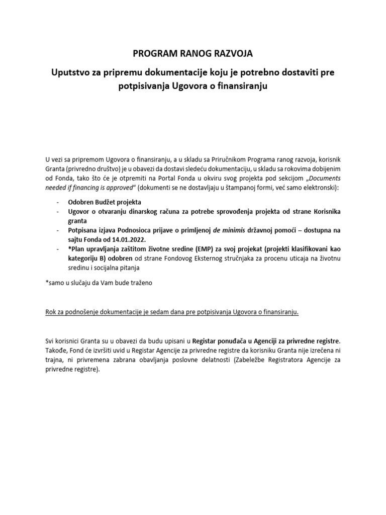 MINI - Uputstvo Za Dostavljanje Predugovorne Dokumentacije | PDF