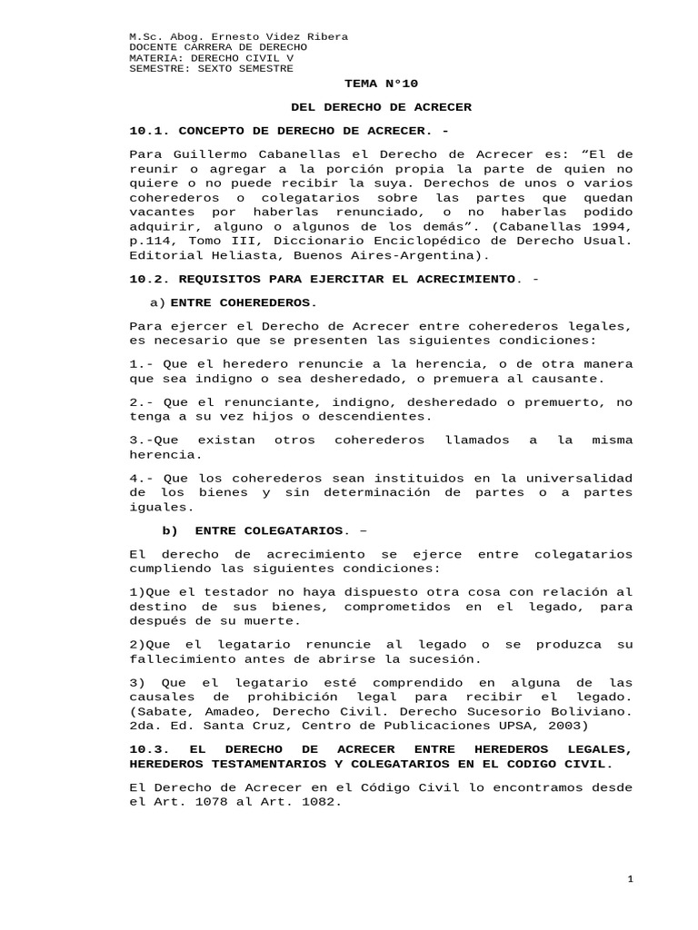 Temas N°10. Derecho de Acrecer | PDF | Herencia | Justicia