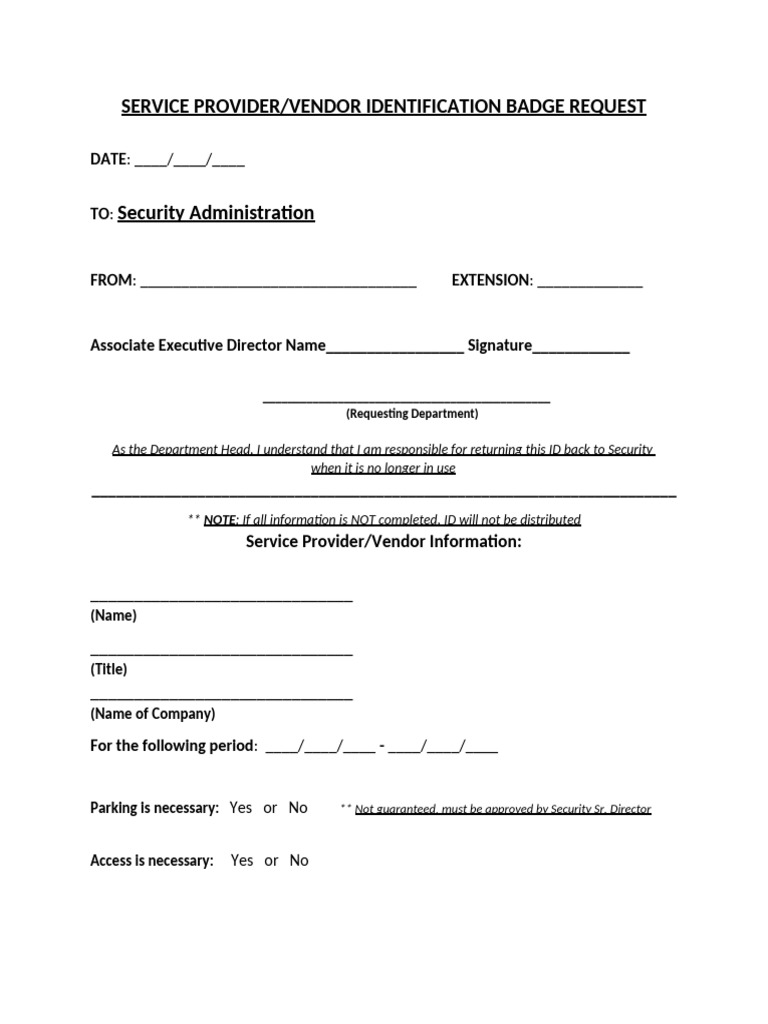 Vendor Identification Badge Request New | PDF | Business