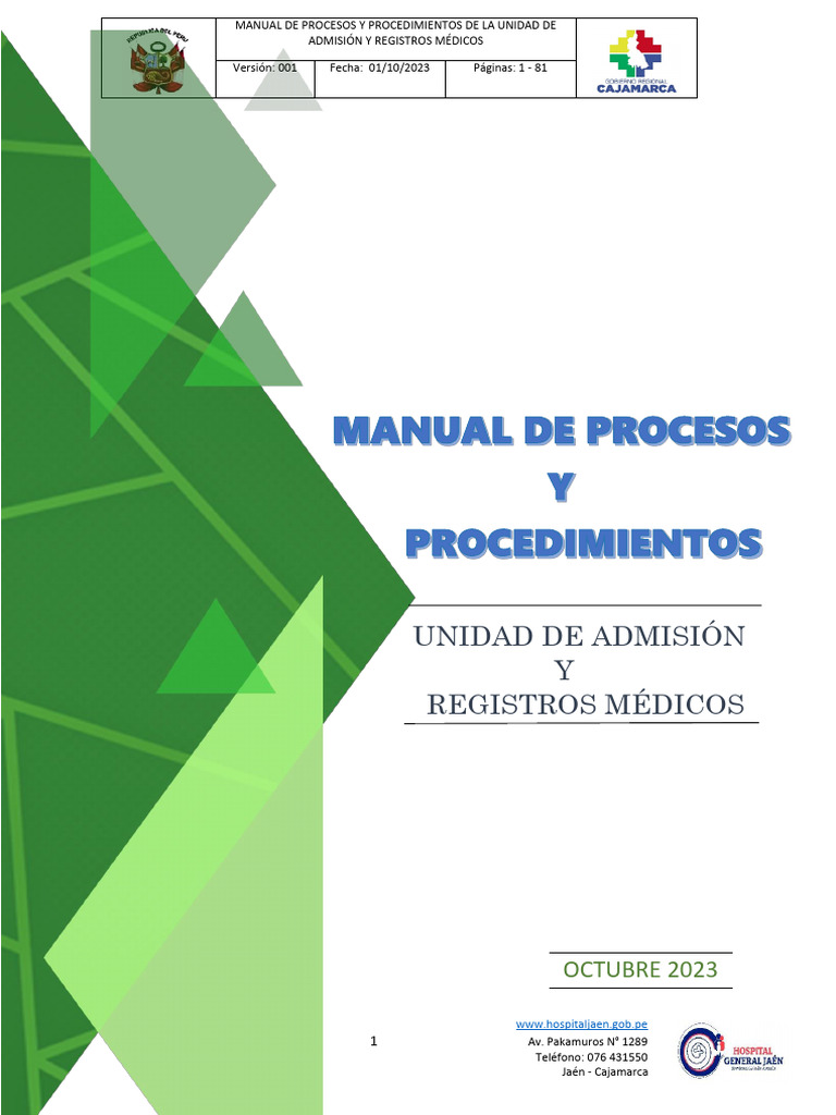 Manual de Procesos y Procedimientos de La Unidad de Admisión y Registros Médicos | PDF ...