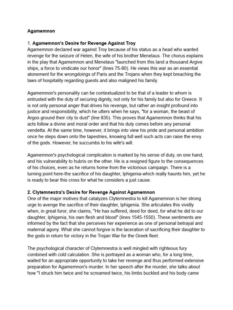 Reading Summary-AGAMEMNON | PDF | Agamemnon | Clytemnestra