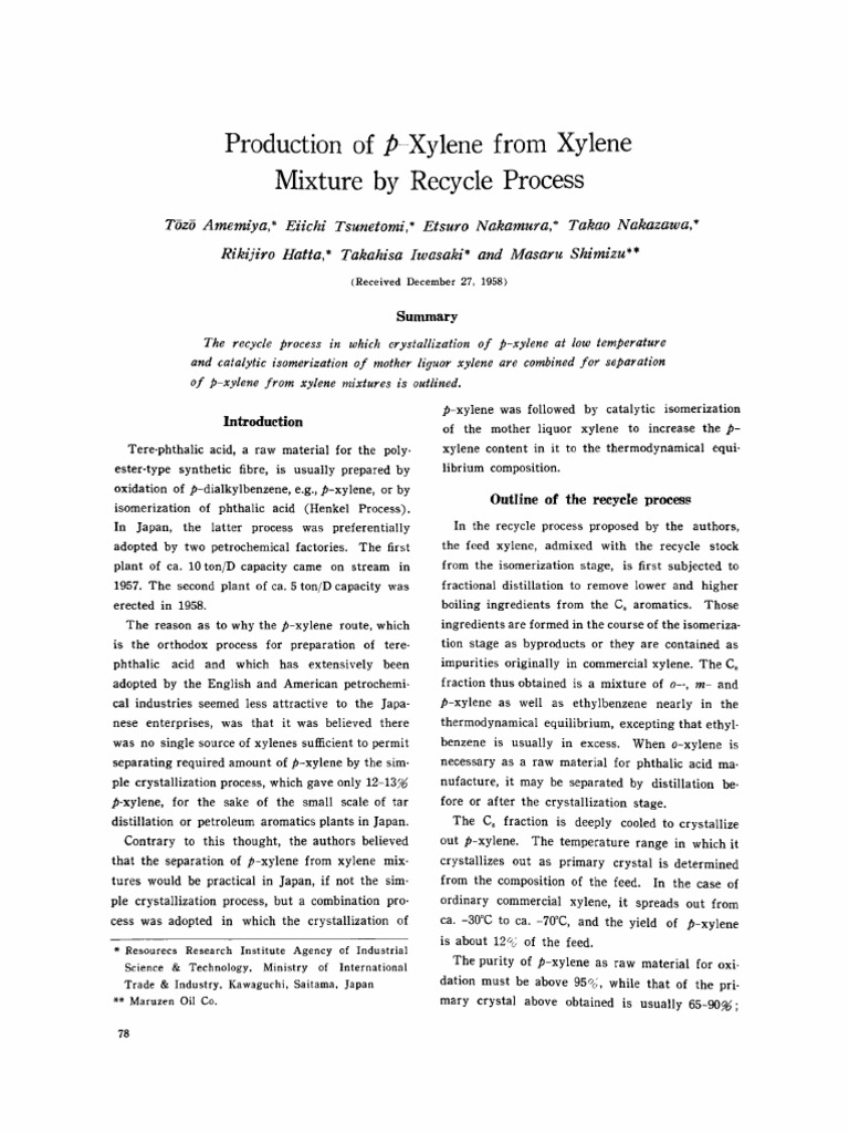 10.1627 Jpi1959.1.78 Amemiya 1959 Production I P I Xylene Xylene ...