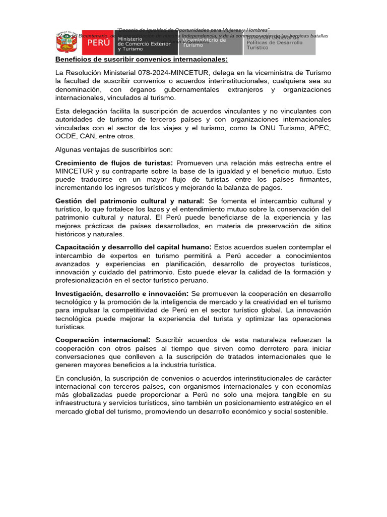 Beneficios de Suscribir Convenios Internacionales v2 | PDF | Turismo | Perú