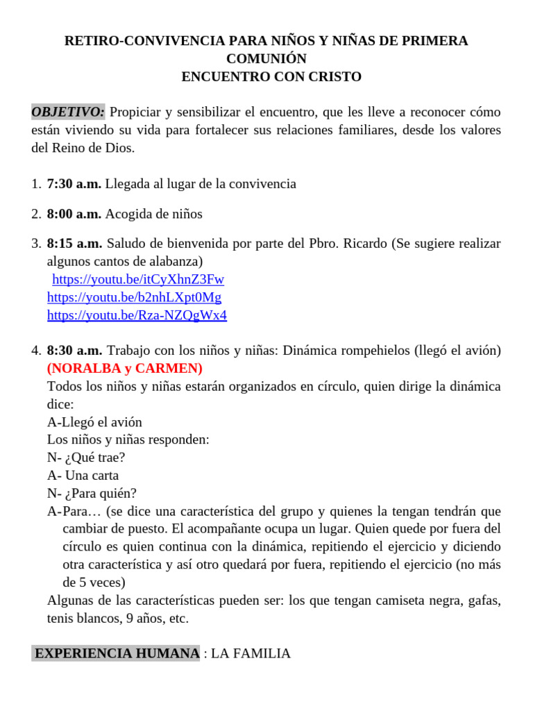 Retiro Convivencia Primera Comunión Pdf Eucaristía