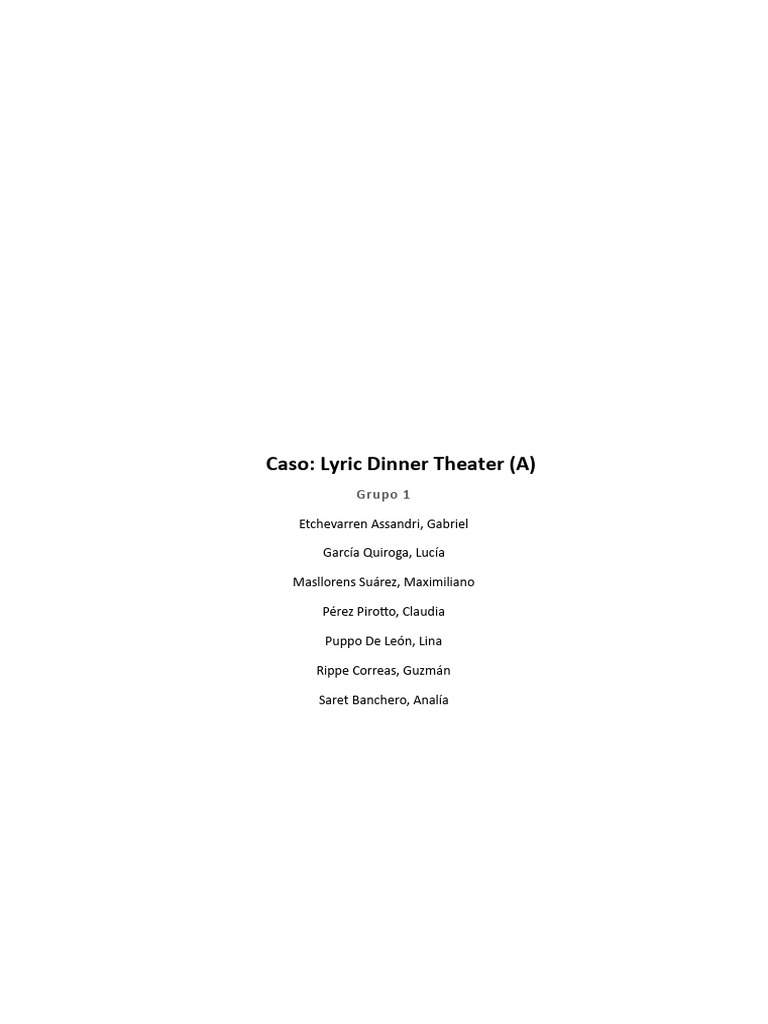 Informe - Lyric Dinner Theater | PDF | Hoja de balance | Contabilidad Informe - Lyric Dinner Theater | PDF | Hoja de balance | Contabilidad