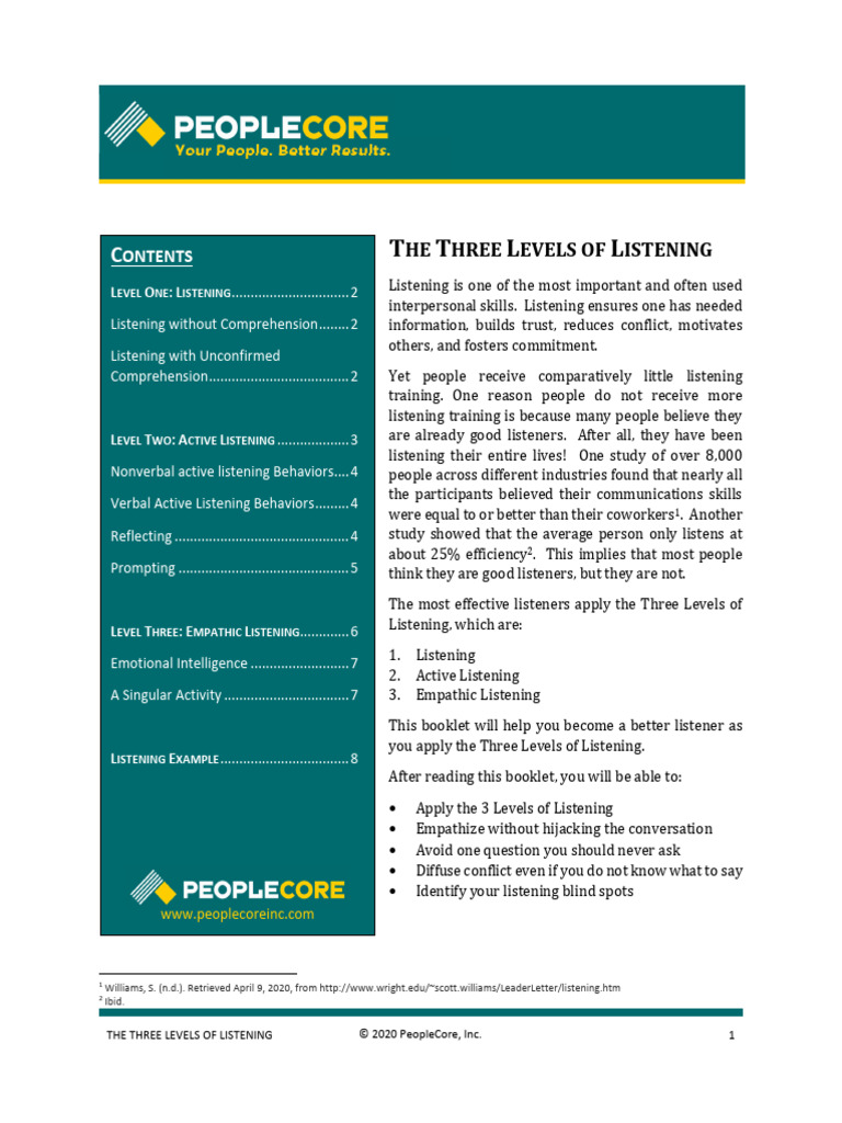 Understanding Three Levels of Listening | PDF | Nonverbal Communication ...