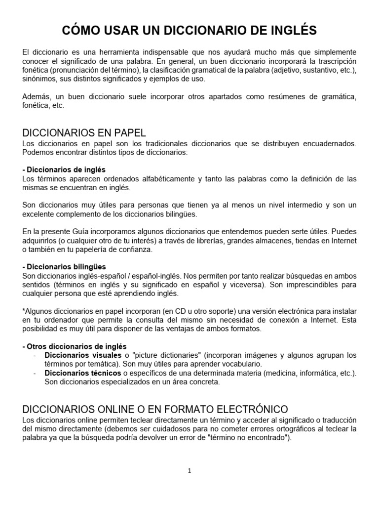 Cómo Usar Un Diccionario de Inglés | PDF | Diccionario | Palabra