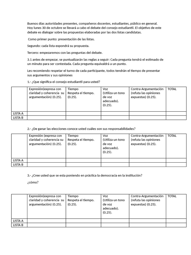 Debate Estudiantil | PDF | Artes del Lenguaje y Comunicación | Métodos ...
