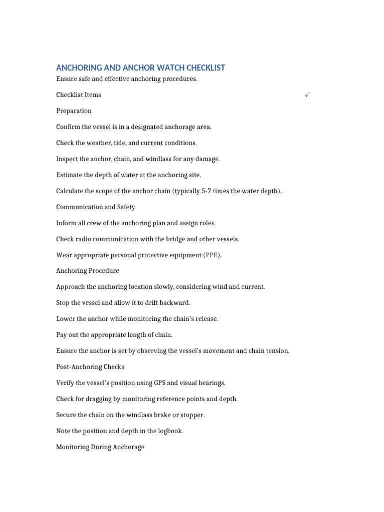 Formatted Anchoring Checklist | PDF | Science & Mathematics ...