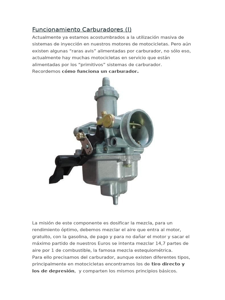 Funcionamiento Del Carburador | PDF | Carburador | Ingeniería mecánica