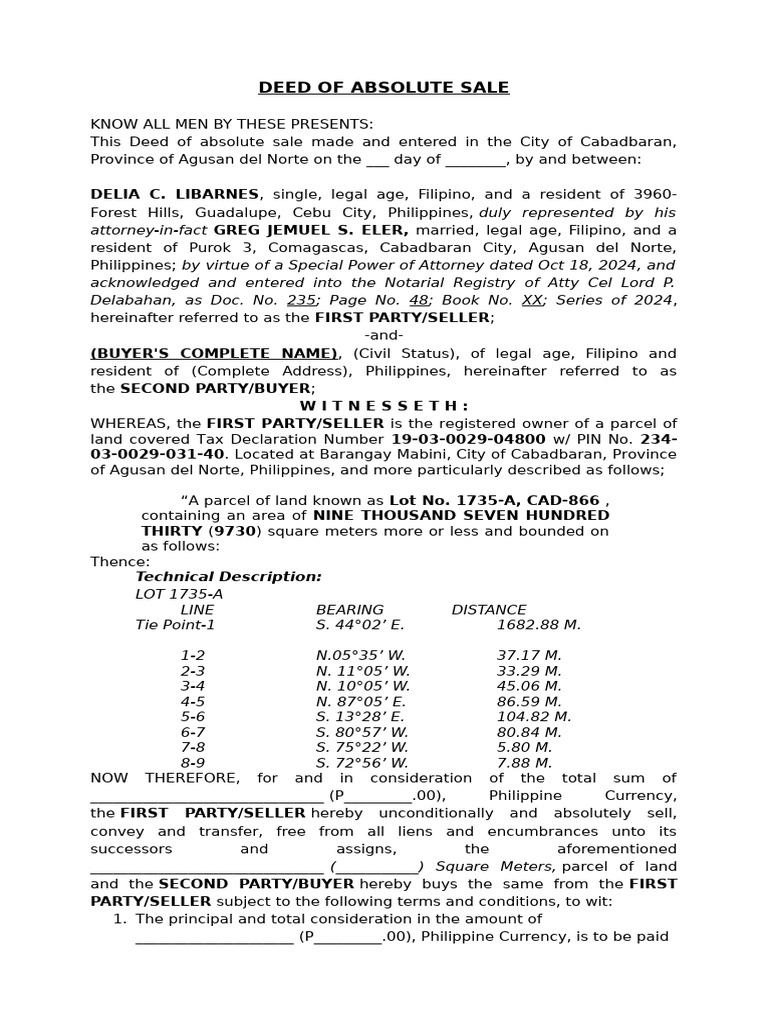 Deed of Absolute Sale Sample Atty | PDF | Common Law | Private Law