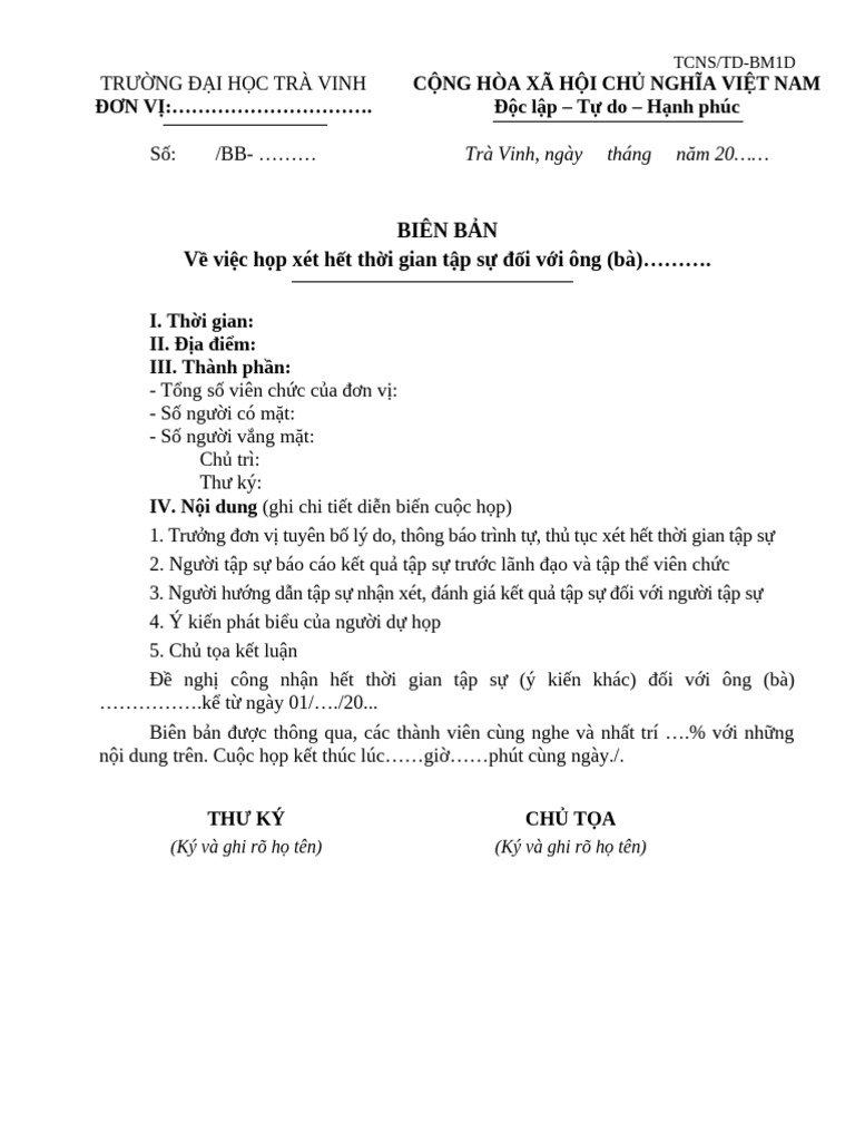 TCNSTD-BM1D Bien Ban Danh Gia TS | PDF