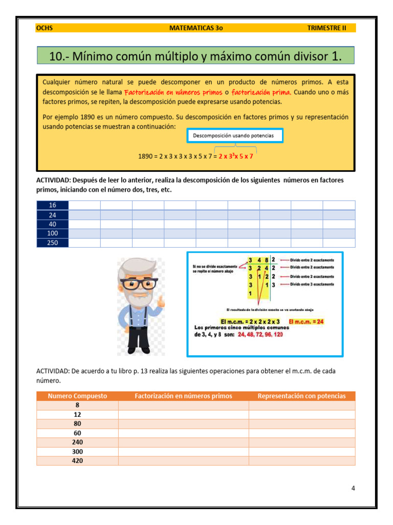 MCM y MCD: Factorización y Ejercicios | PDF | Factorización | Número primo