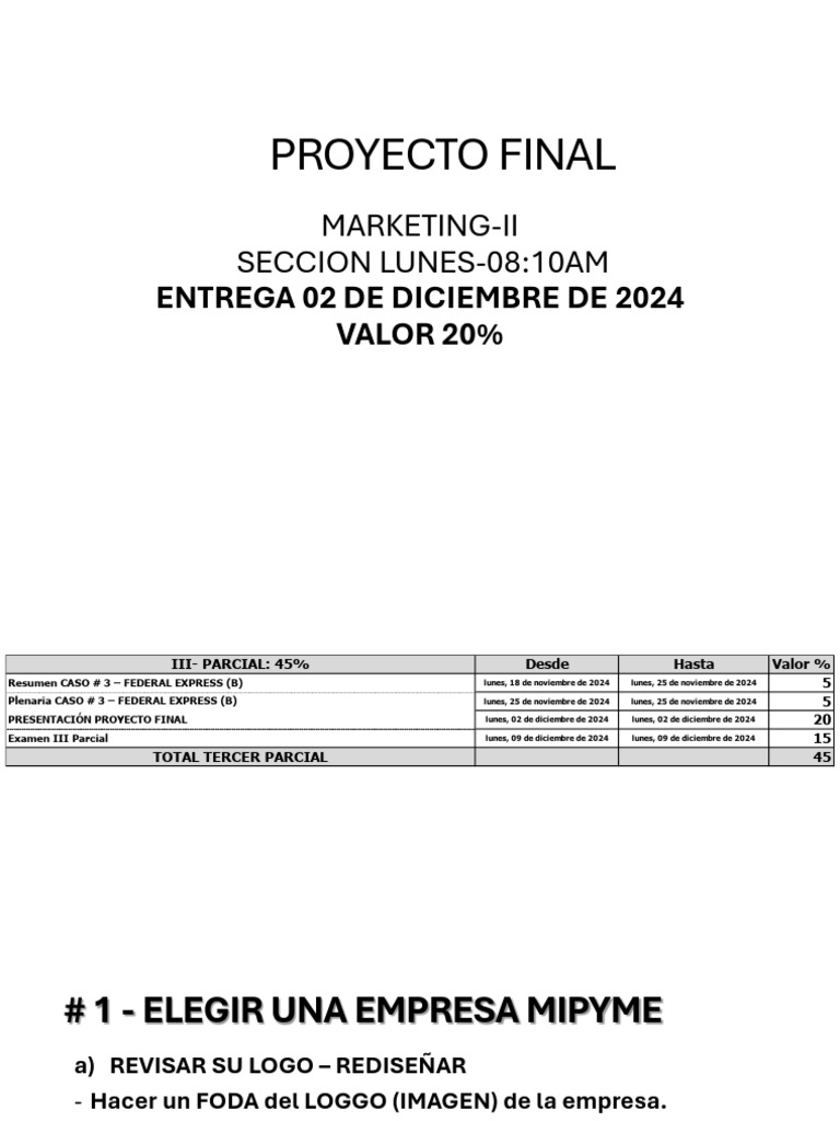 Intrucciones-Proyecto-Final-Mkt-Ii-Entrega y Defensa-Lunes 02-Diciembre-2024 | PDF | Marketing ...