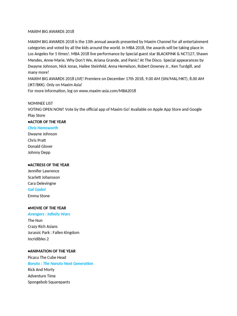 Maxim Big Awards | PDF