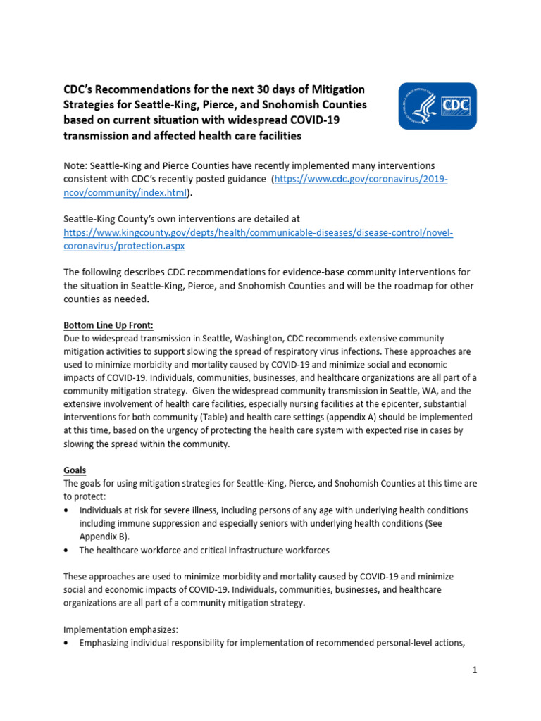 CDC COVID-19 Mitigation Strategies for Seattle | PDF | Chronic ...