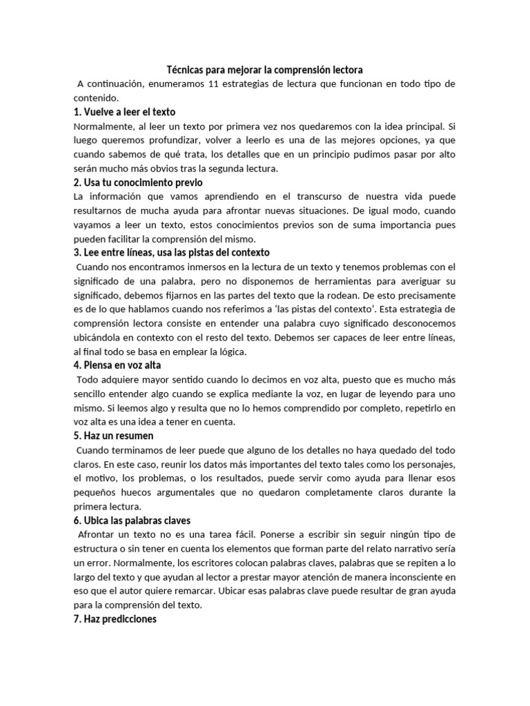 Estrategias para Mejorar la Comprensión Lectora | PDF | Comprensión ...