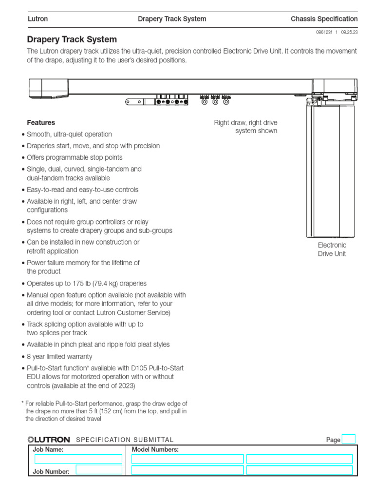 Lutron Drapery Track System Specs | PDF | Manufactured Goods