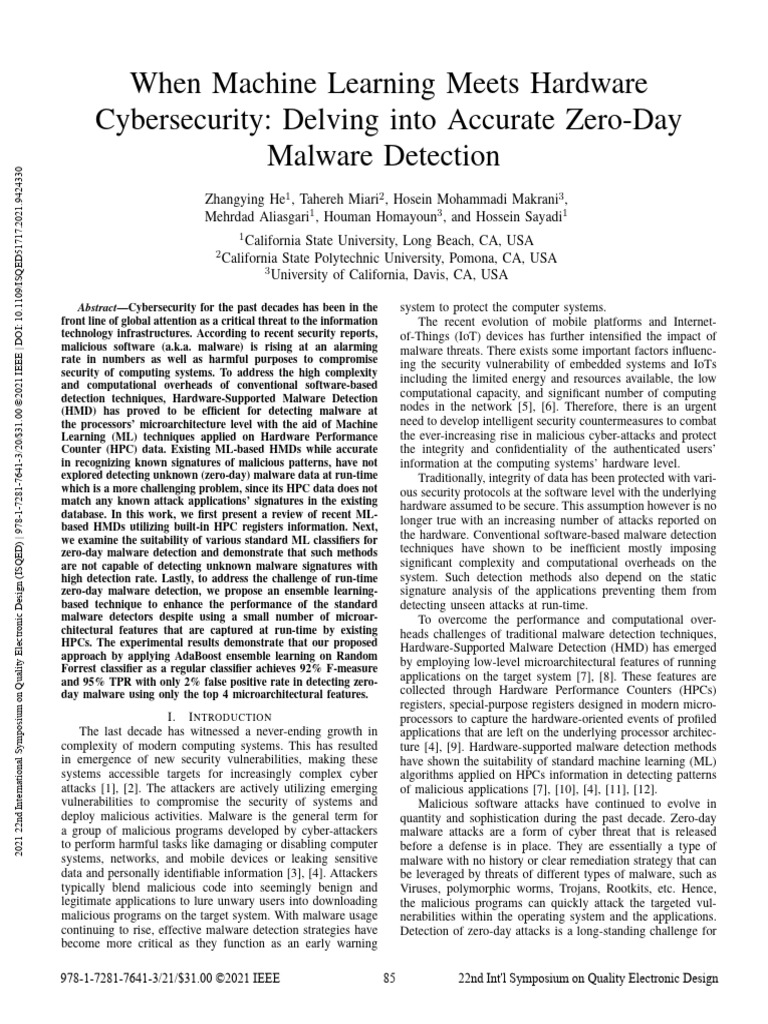 When Machine Learning Meets Hardware Cybersecurity Delving Into Accurate Zero-Day Malware ...