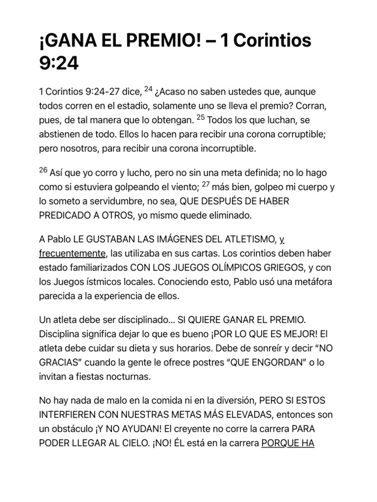 ¡Gana El Premio! - 1 Corintios 9-24 | PDF | Primera epístola a los corintios | Pablo el apóstol