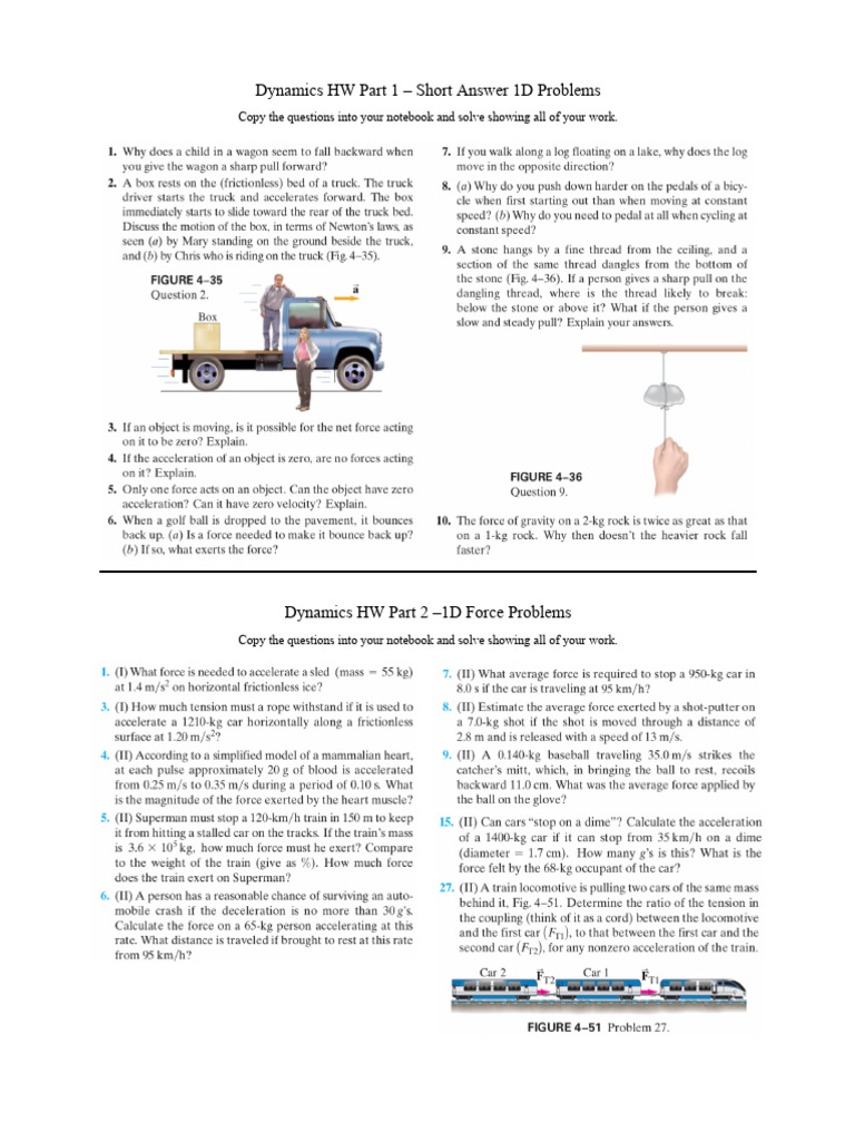 Dynamics Homework: 1D & 2D Problems | PDF