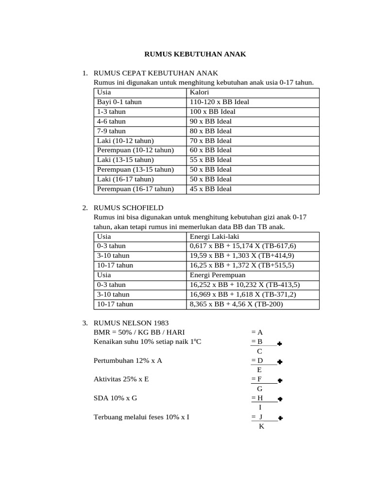 Rumus Kebutuhan Anak | PDF
